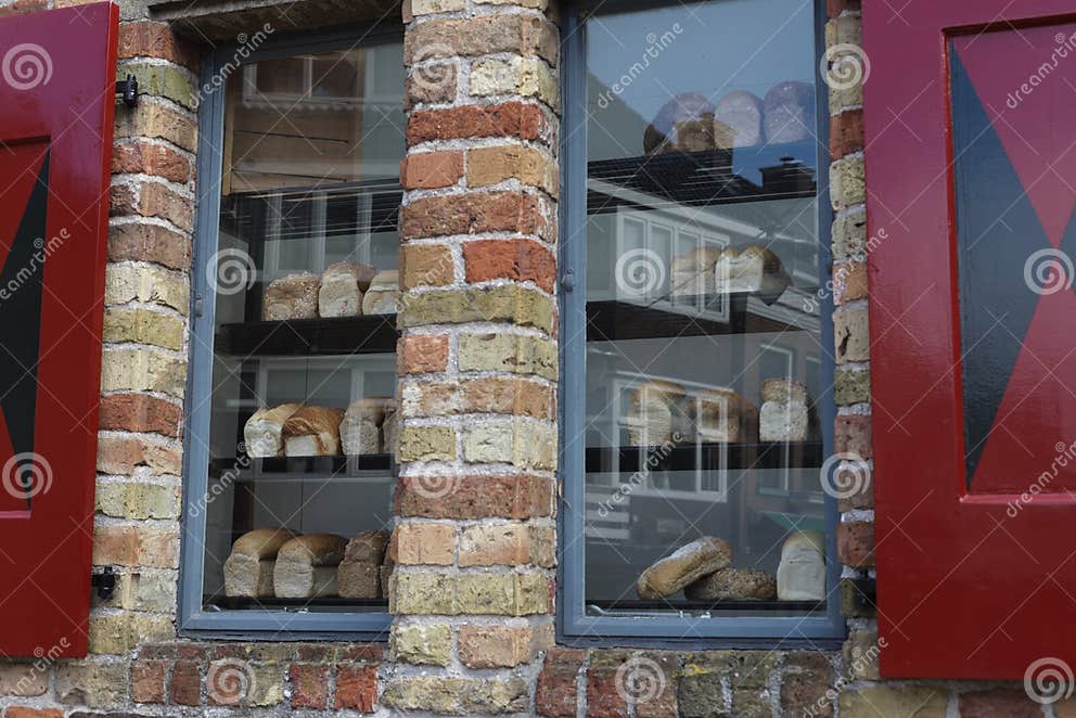 Different Types of Bread in the Window of the Bakery. Stock Image ...