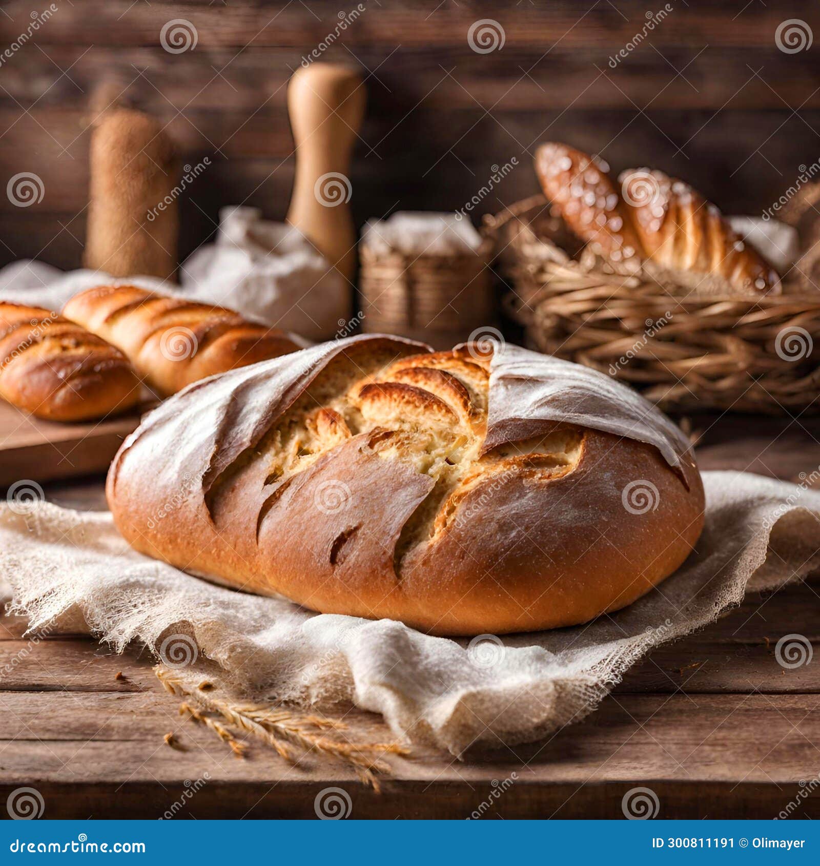 Different Types of Breads and Buns on Wooden Background. Stock ...