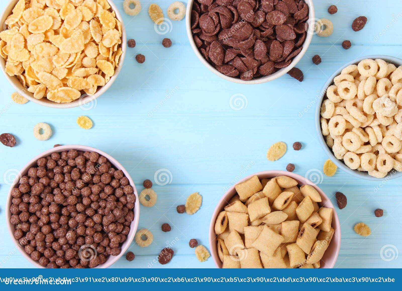 Different Types of Breakfast Cereals. Stock Photo - Image of milk ...