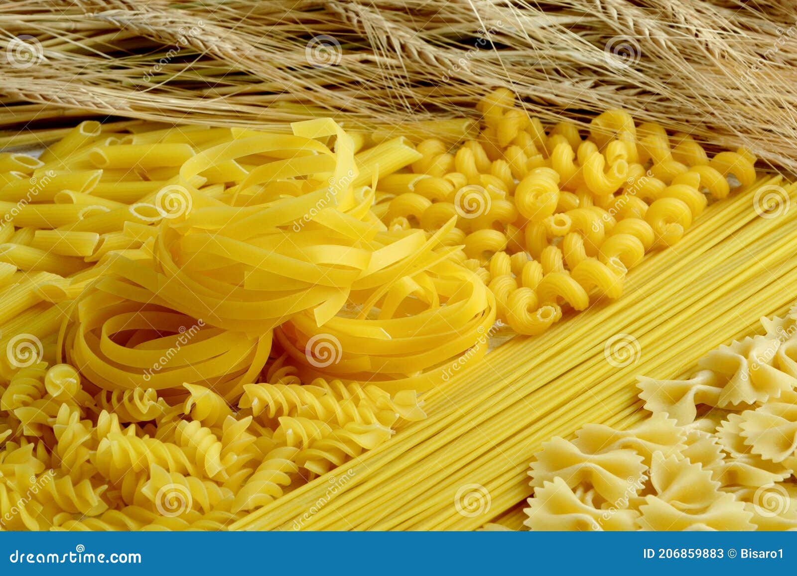 Different Types of Pasta with Wheat Ears Close-up. Stock Image - Image ...