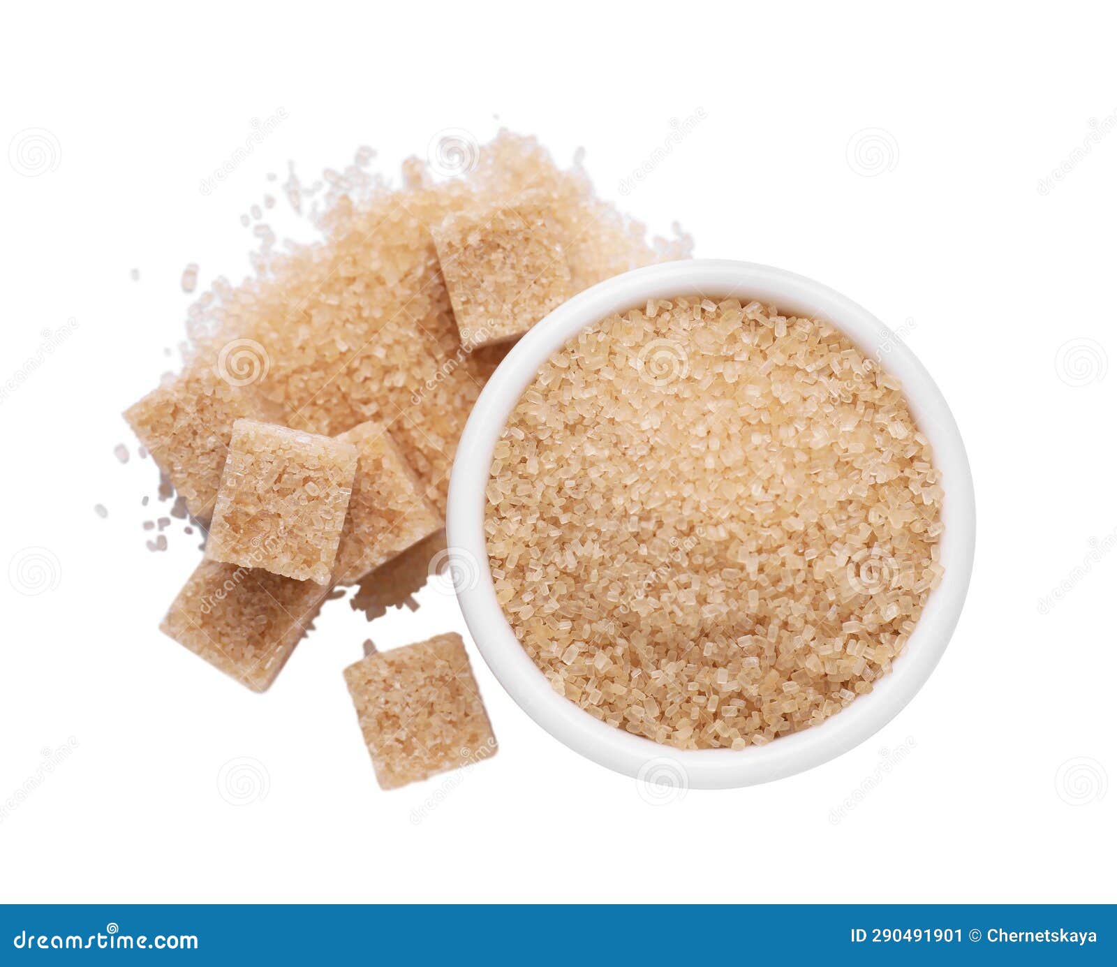 Different Types of Brown Sugar Isolated on White, Top View Stock Image ...