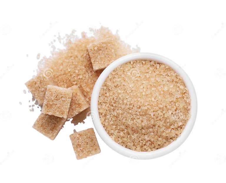 Different Types of Brown Sugar Isolated on White, Top View Stock Image ...