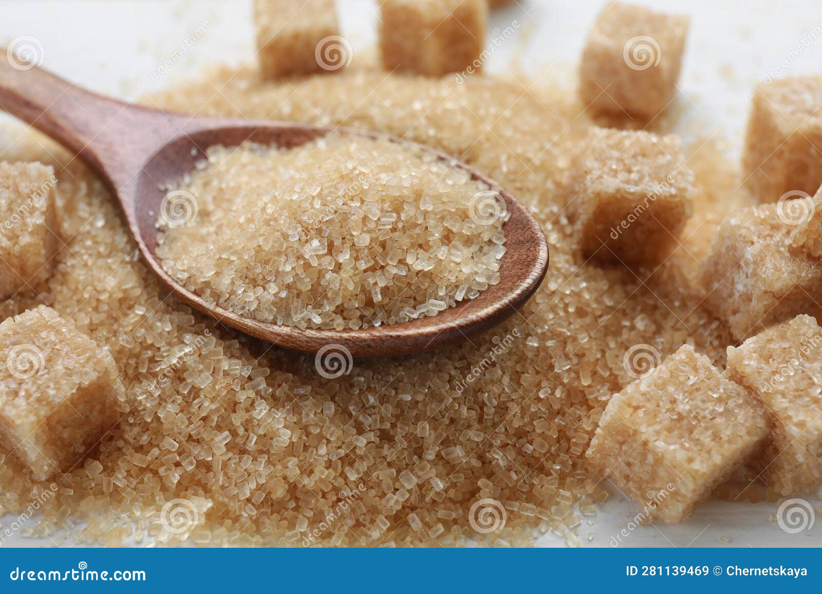 Different Types of Brown Sugar on White Table Stock Image - Image of ...