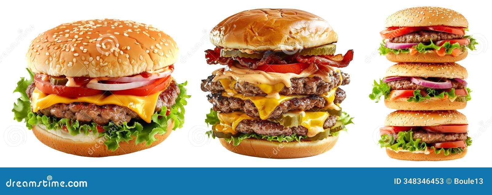 Different Types of Burger and Cheeseburger Isolated on Transparent ...