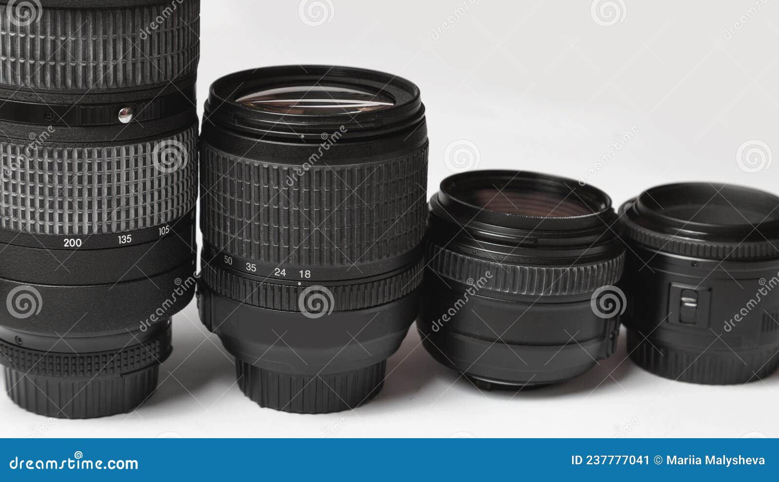 Different Types of Camera Lenses. Photographer`s Equipment Stock Image ...