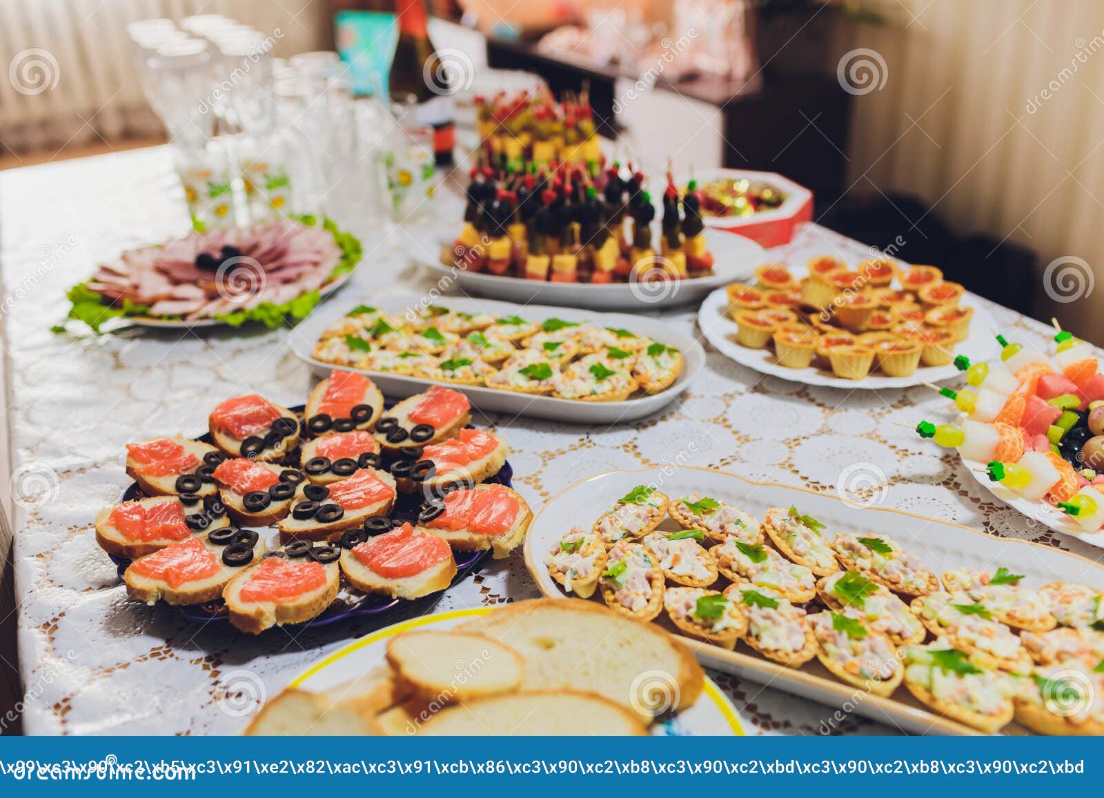 Different Types of Canapes on Buffet Table. Stock Image - Image of ...
