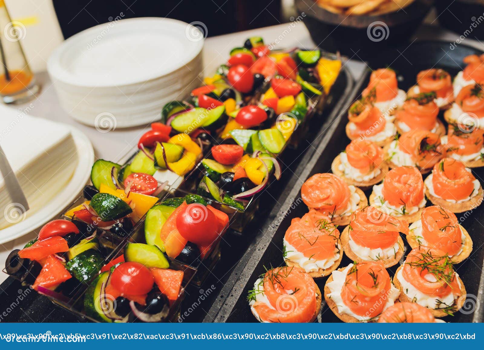 Different Types of Canapes on Buffet Table. Stock Image - Image of wine ...