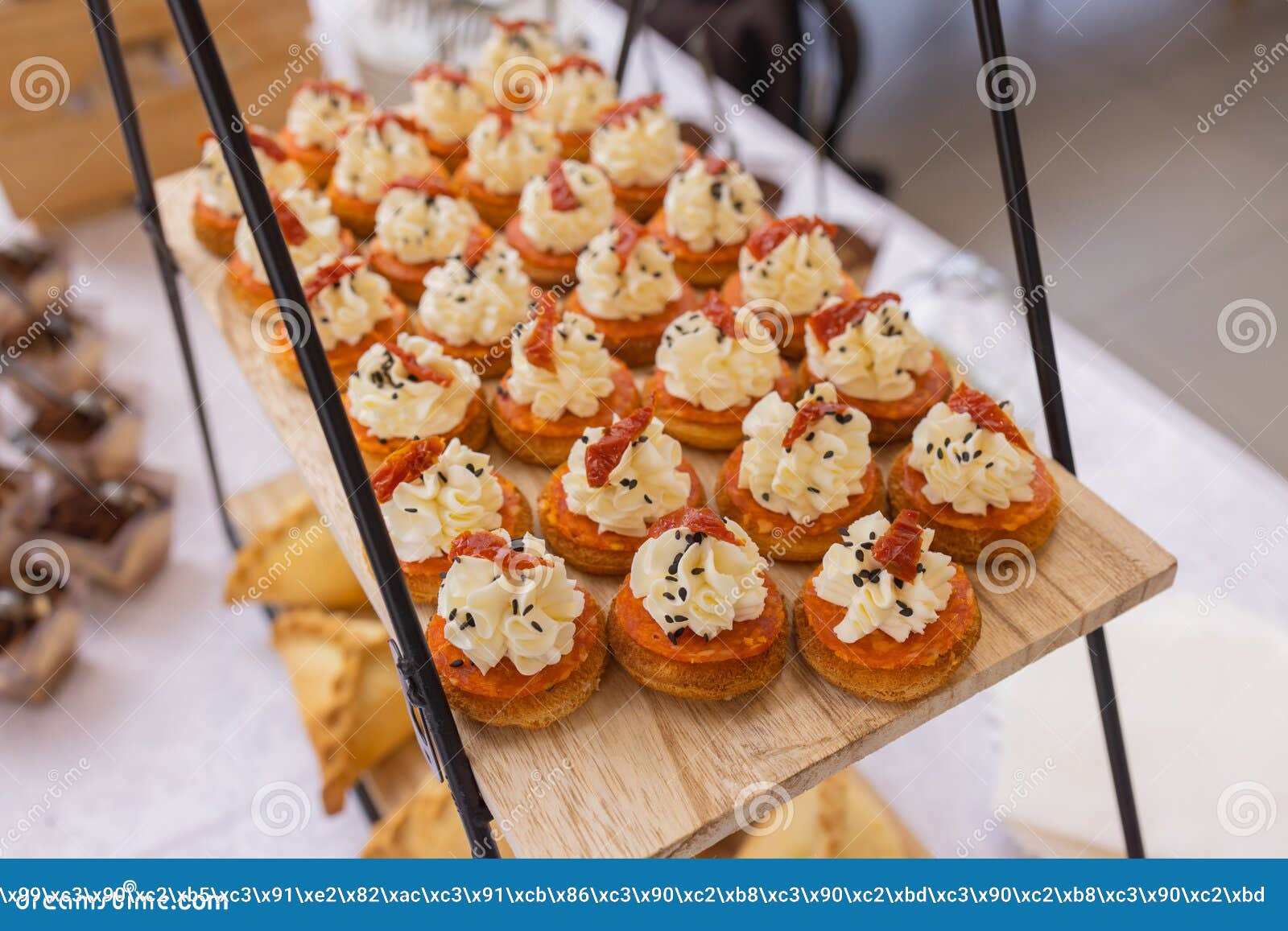 Different Types of Canapes on Buffet Table. Stock Photo - Image of ...