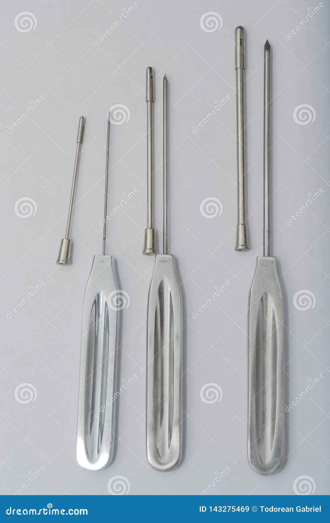 Different Types of Catheter Trocars on Grey Surface Stock Image - Image ...