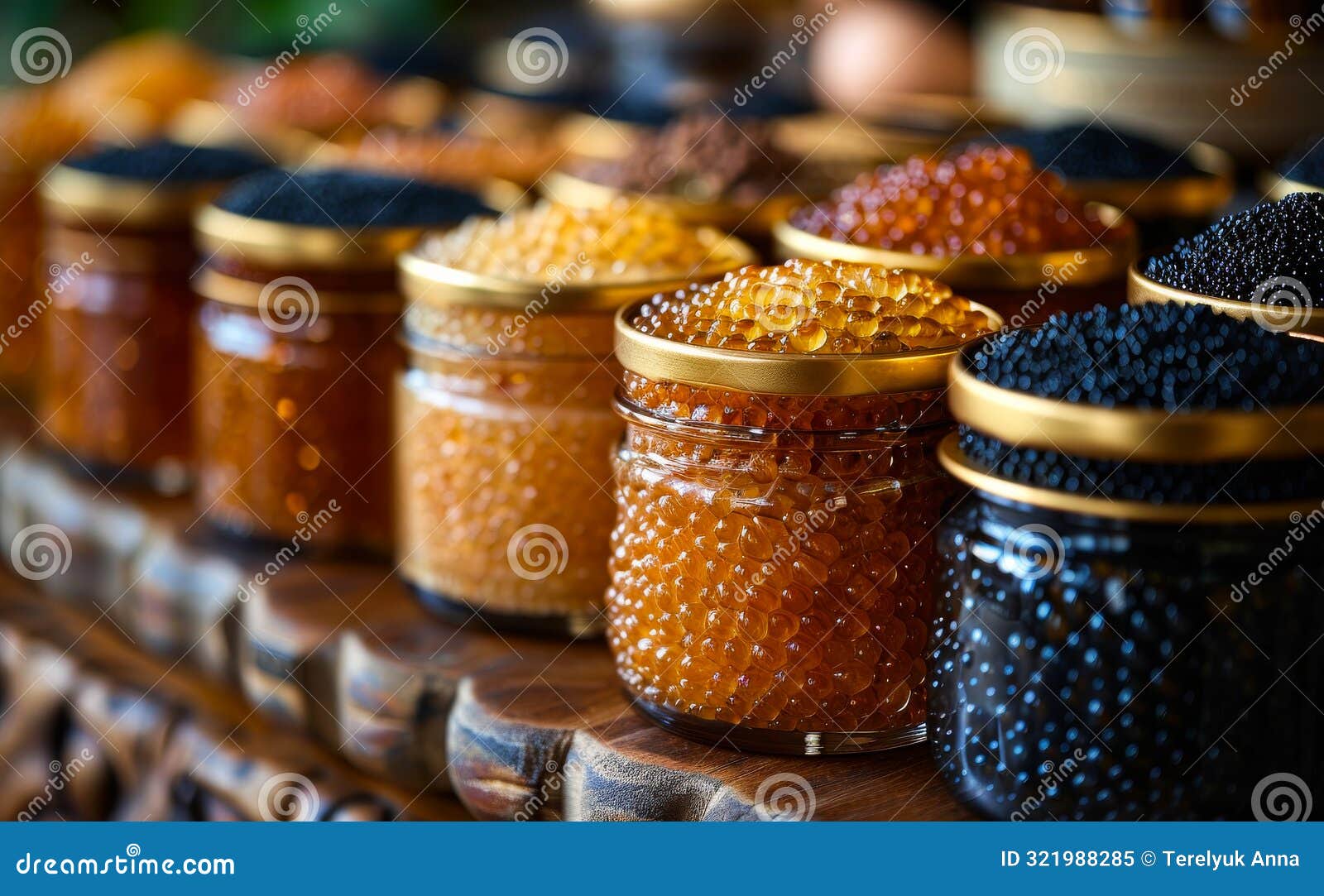 Different Types of Caviar in Jars on the Counter of the Store Stock ...