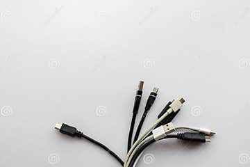 Different Types of Charging Cables Isolated on White Background Stock ...