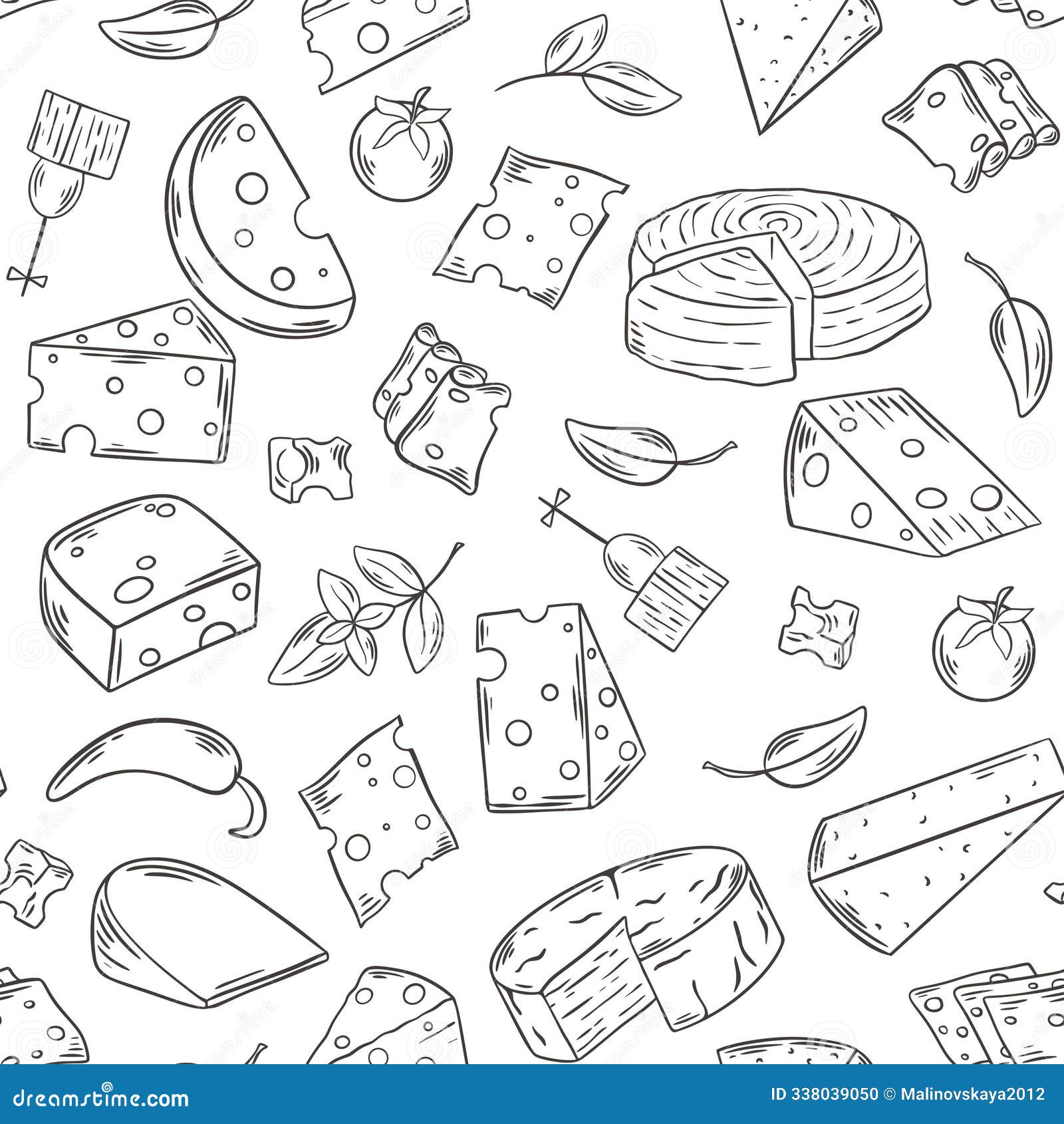 Different Types of Cheese Hand Engraving Seamless Pattern Stock ...