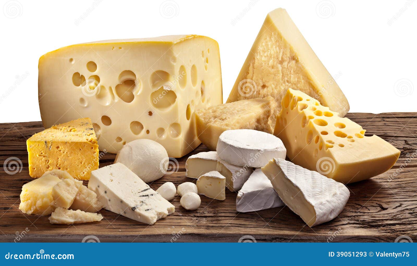 Different Types of Cheese Over Old Wooden Table. Stock Image - Image of ...