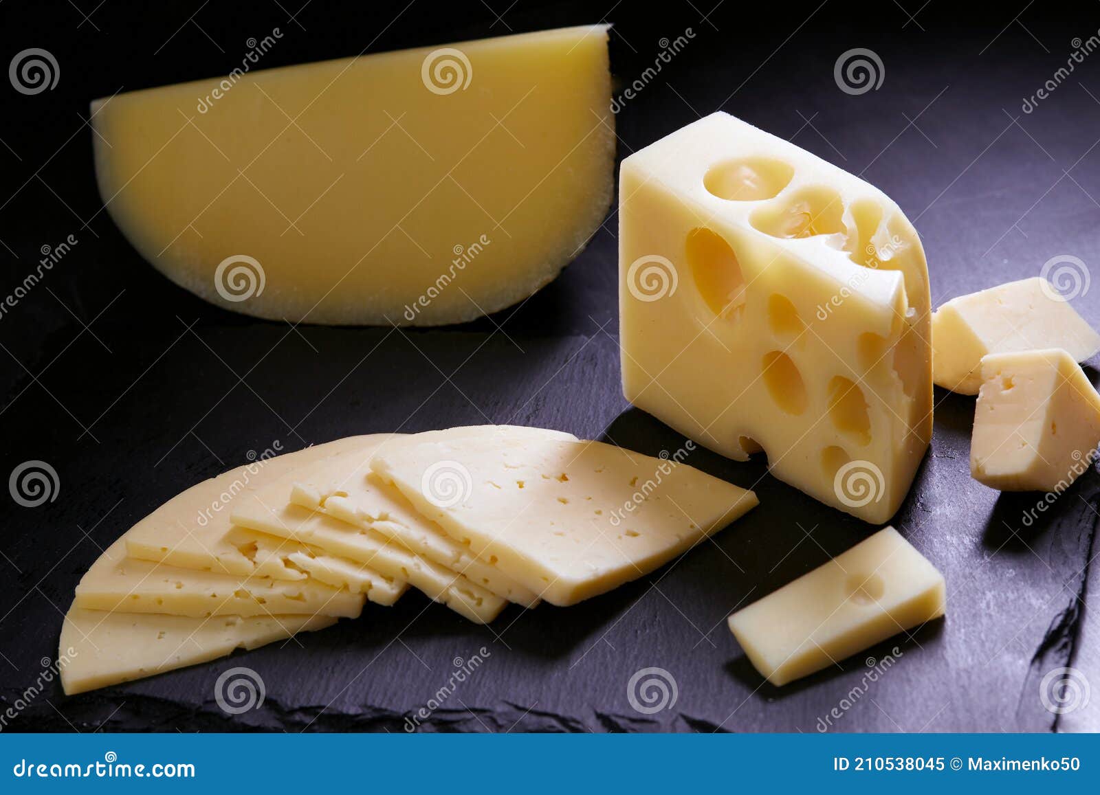 Different Types of Cheese on Stone Plate. Cheese Background Stock Image ...