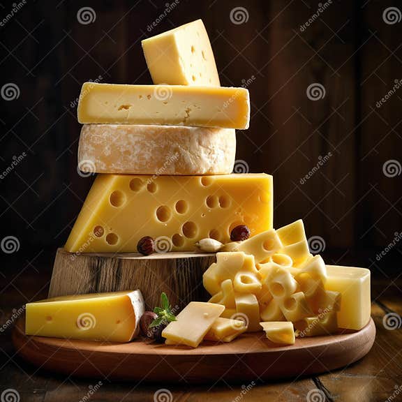 Different Types of Cheese on a Wooden Board Stock Illustration ...