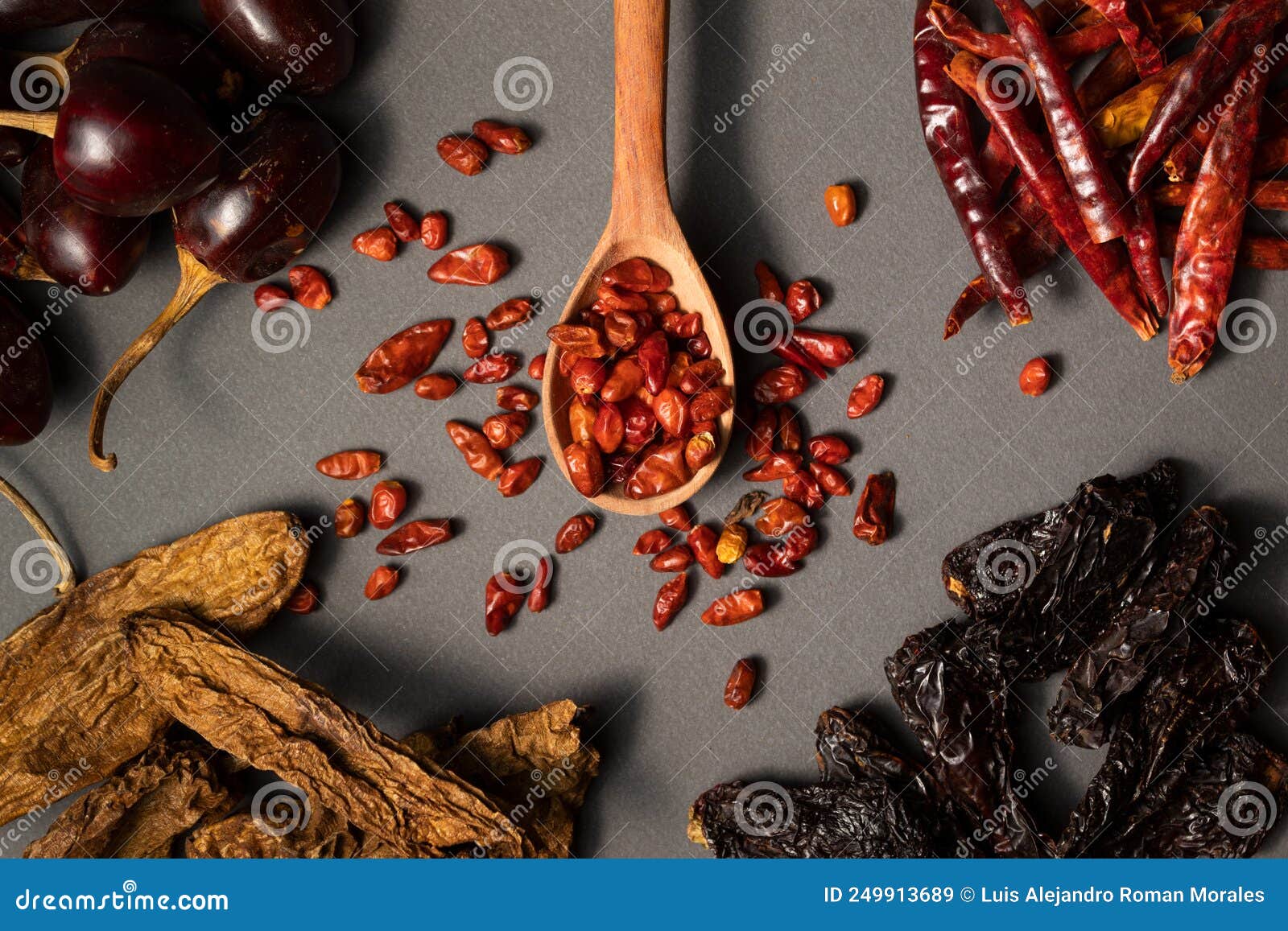 Different Types of Chili on a Gray Background. Stock Image - Image of ...