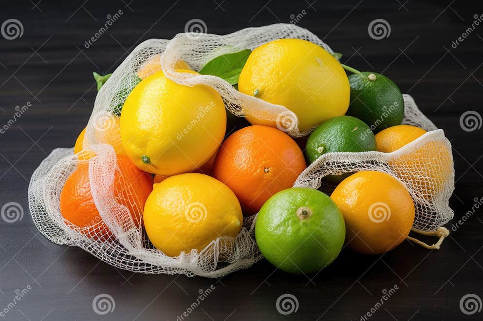 Different Types of Citrus Fruits in a Net Bag Stock Image - Image of ...