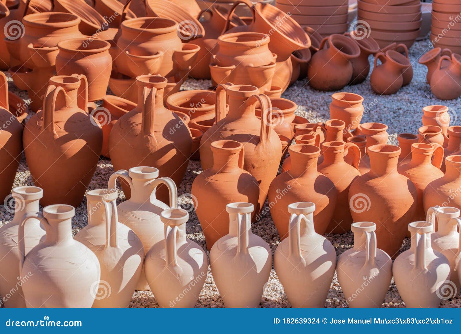 Different Types of Clay Jugs in the Sun Stock Photo - Image of front ...