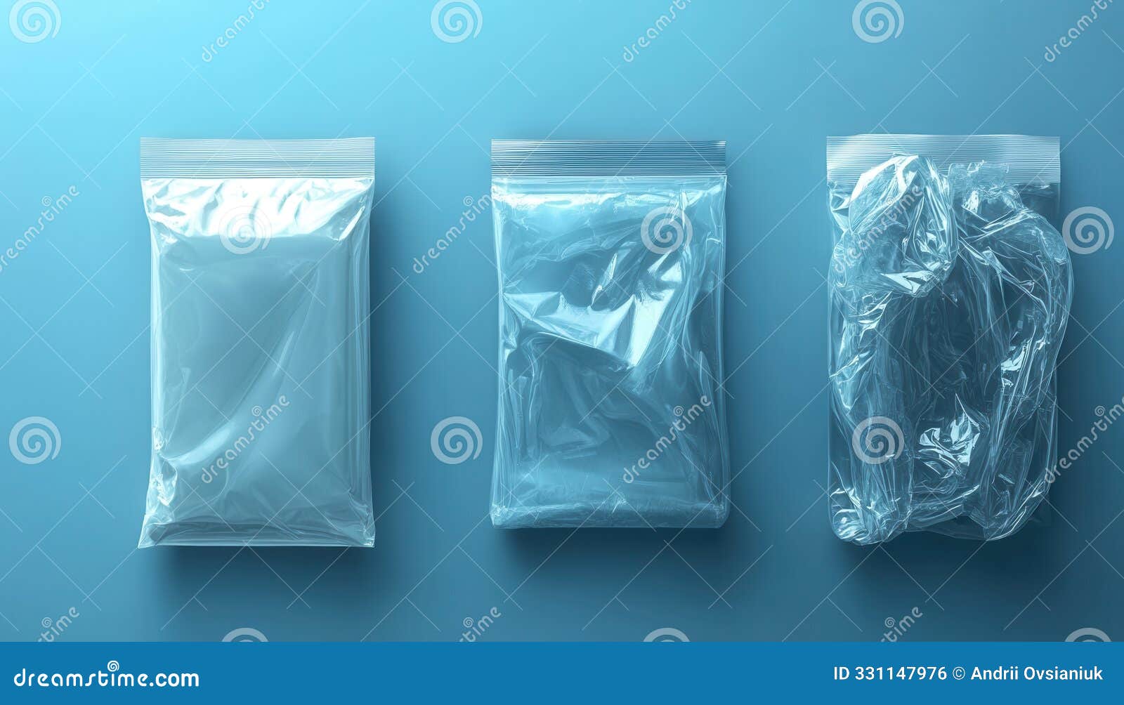 Different Types of Clear Plastic Packaging on a Blue Background Stock ...