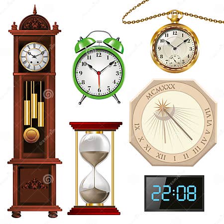 Different types of clocks stock vector. Illustration of object - 53093749