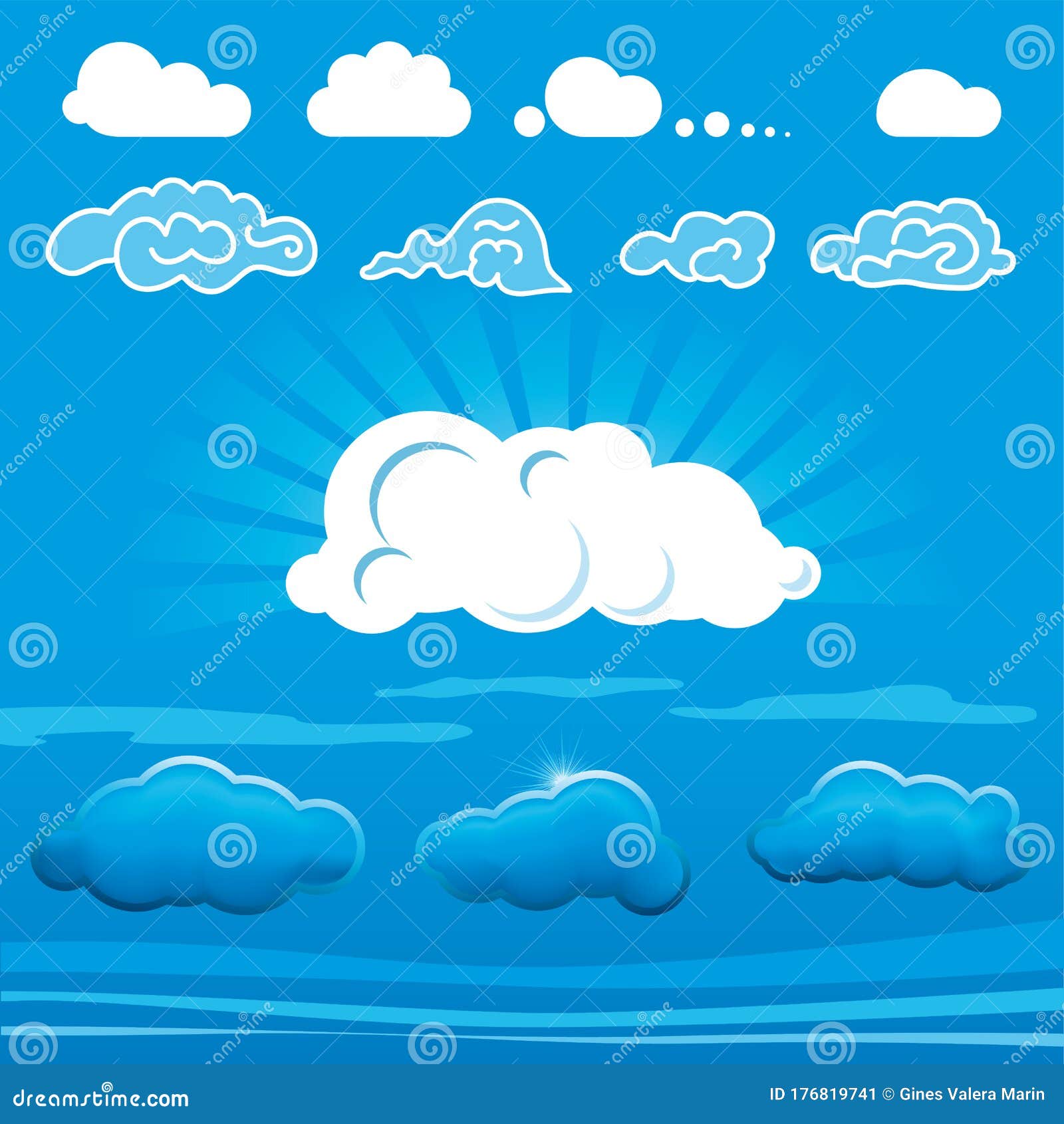 Different Types of Cloud Icons Over Blue Background Stock Illustration ...