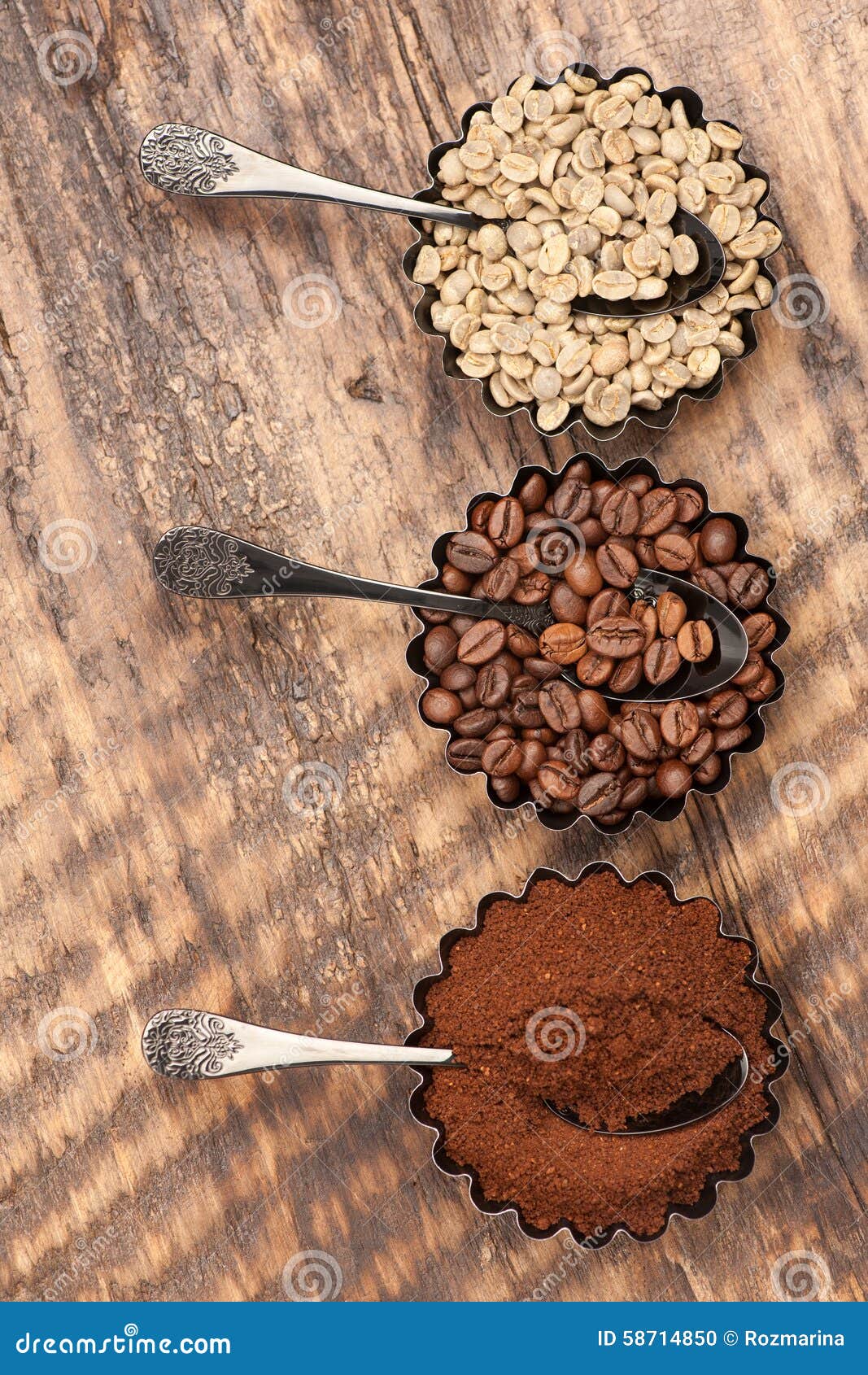 Different Types of Coffee on a Wooden Textured Background Stock Photo ...