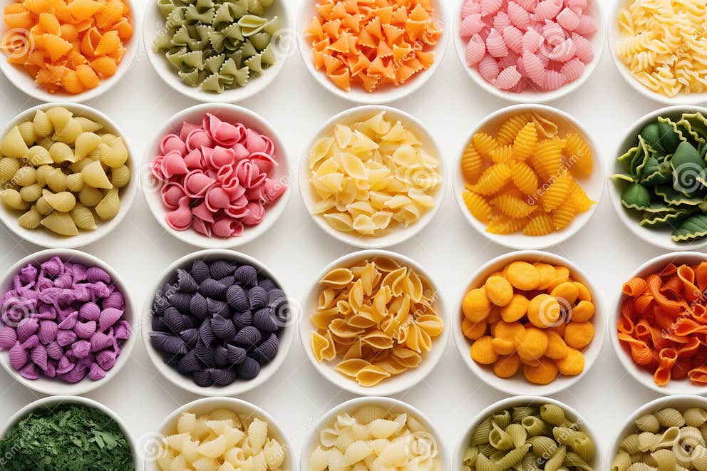 Different Types of Colored Pasta Stock Illustration - Illustration of ...