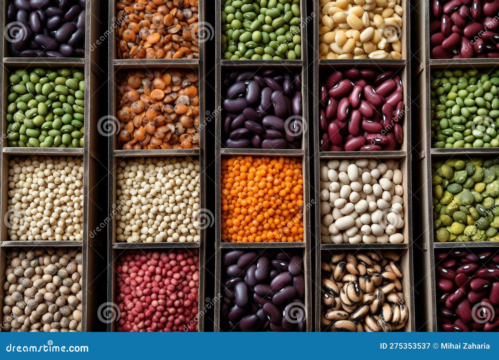 Different Types of Colorful Beans Arranged in Boxes. Conceptual ...