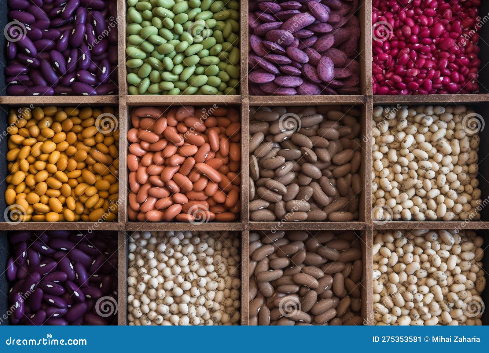 Different Types of Colorful Beans Arranged in Boxes. Conceptual ...