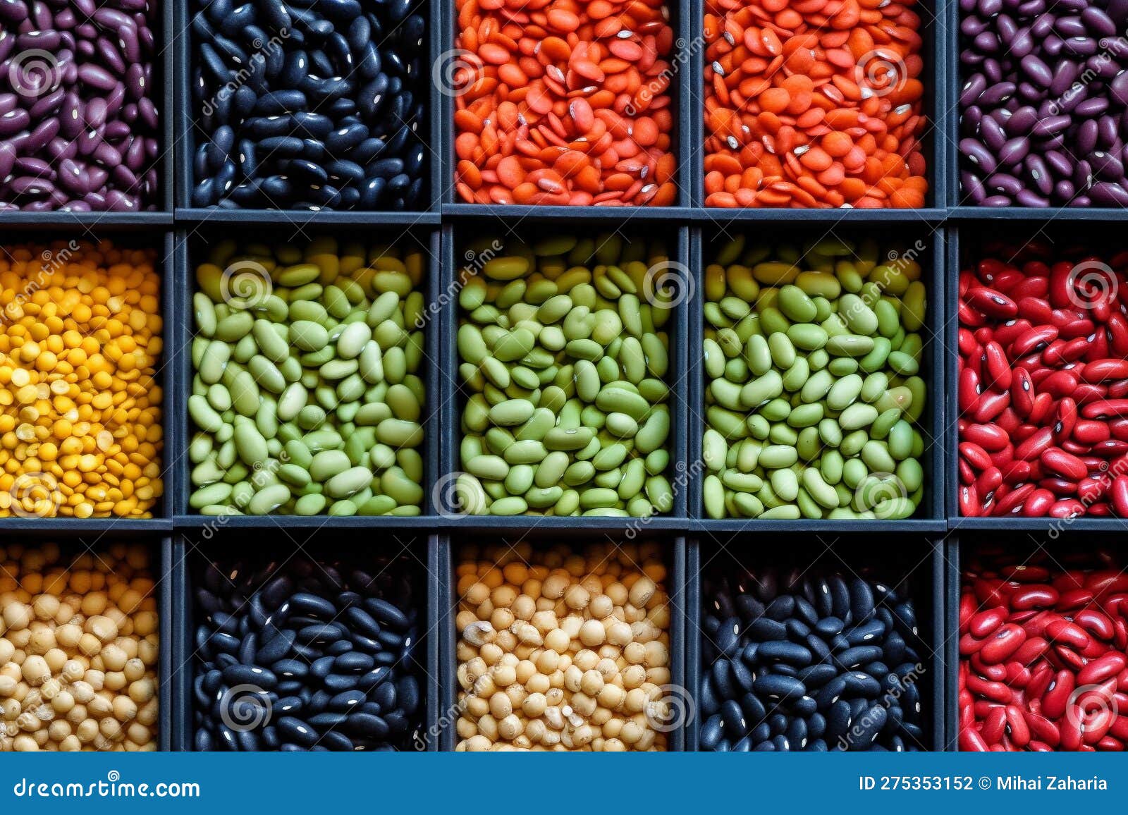 Different Types of Colorful Beans Arranged in Boxes. Conceptual ...