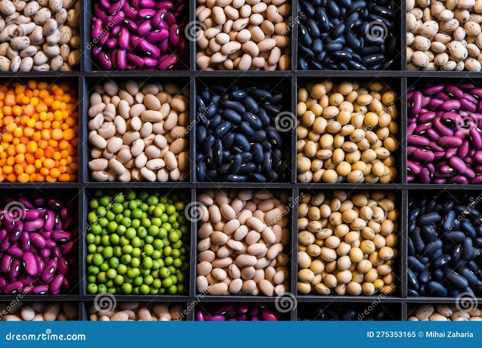 Different Types of Colorful Beans Arranged in Boxes. Conceptual ...