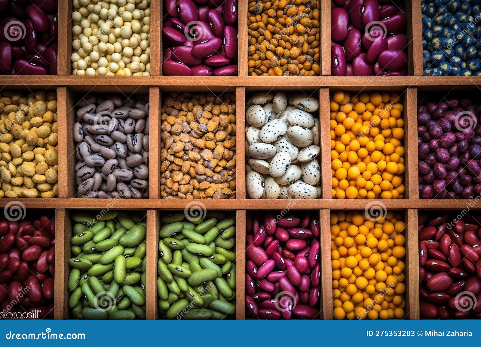 Different Types of Colorful Beans Arranged in Boxes. Conceptual ...