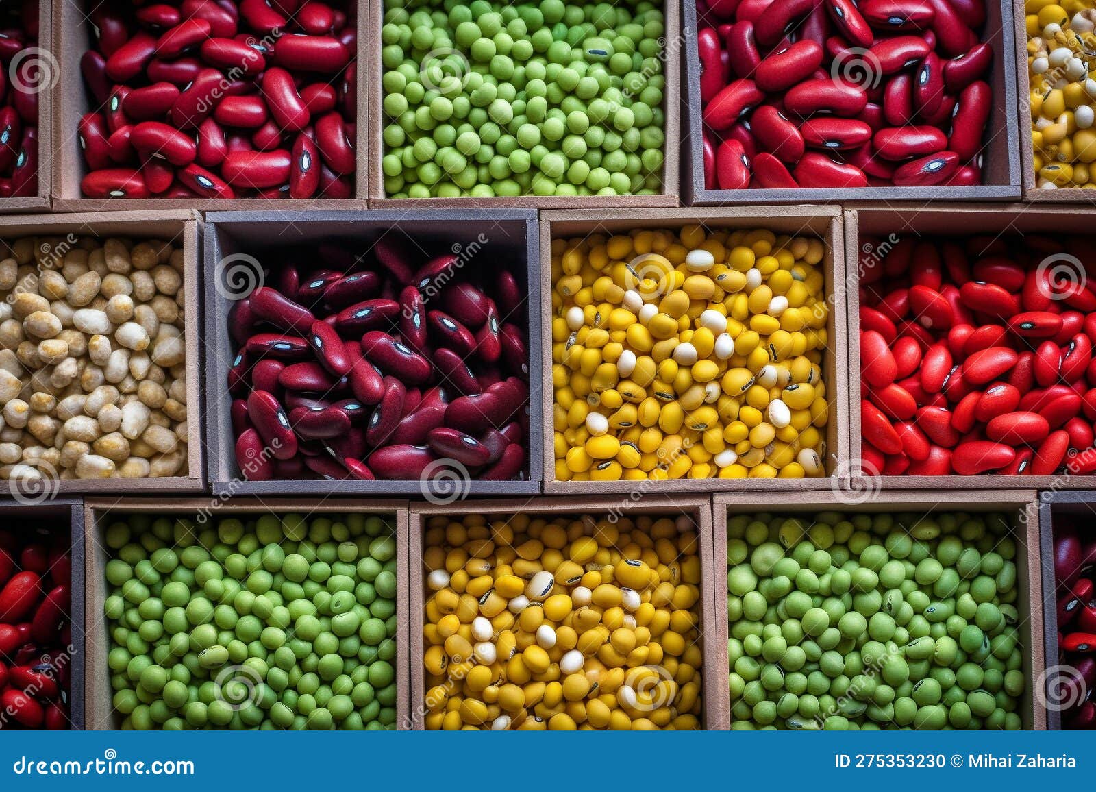 Different Types of Colorful Beans Arranged in Boxes. Conceptual ...