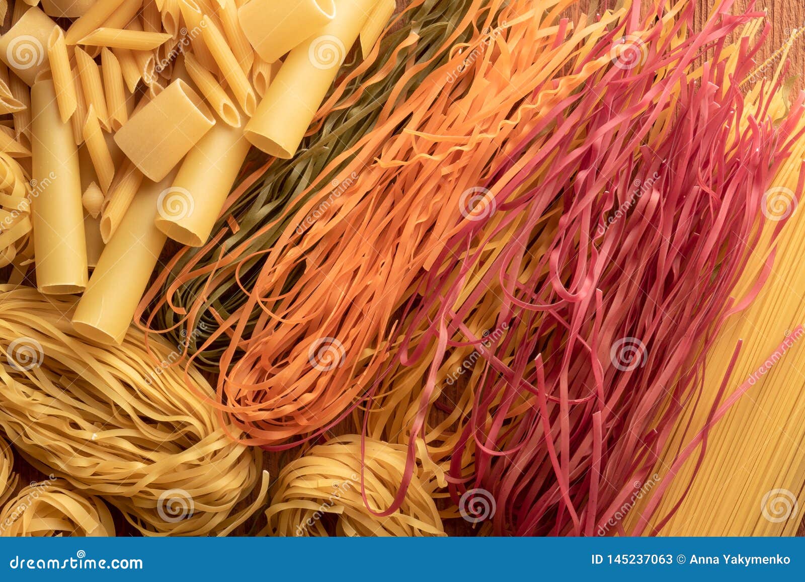 Different Types, Colour of Pasta and Geometric Shape on Table Stock ...