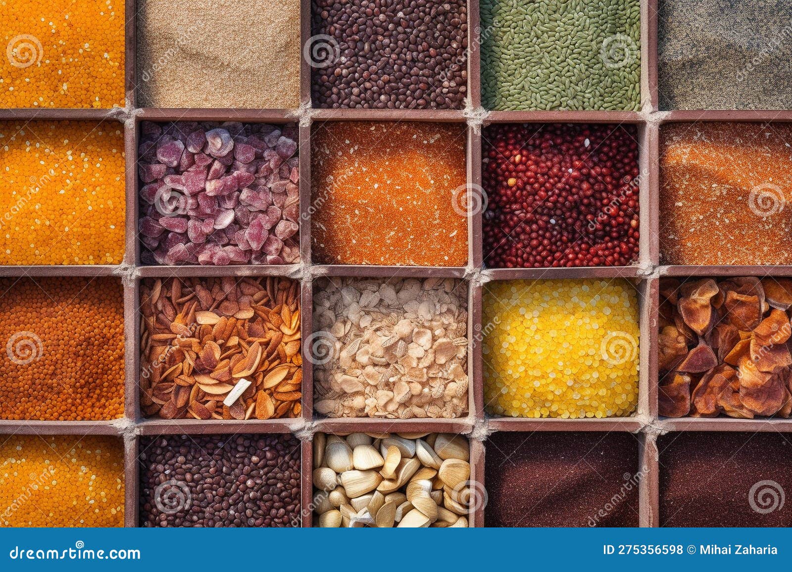 Different Types of Condiments or Spices Arranged in Boxes. Conceptual ...
