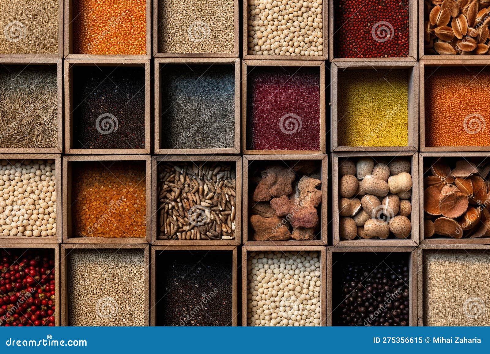 Different Types of Condiments or Spices Arranged in Boxes. Conceptual ...