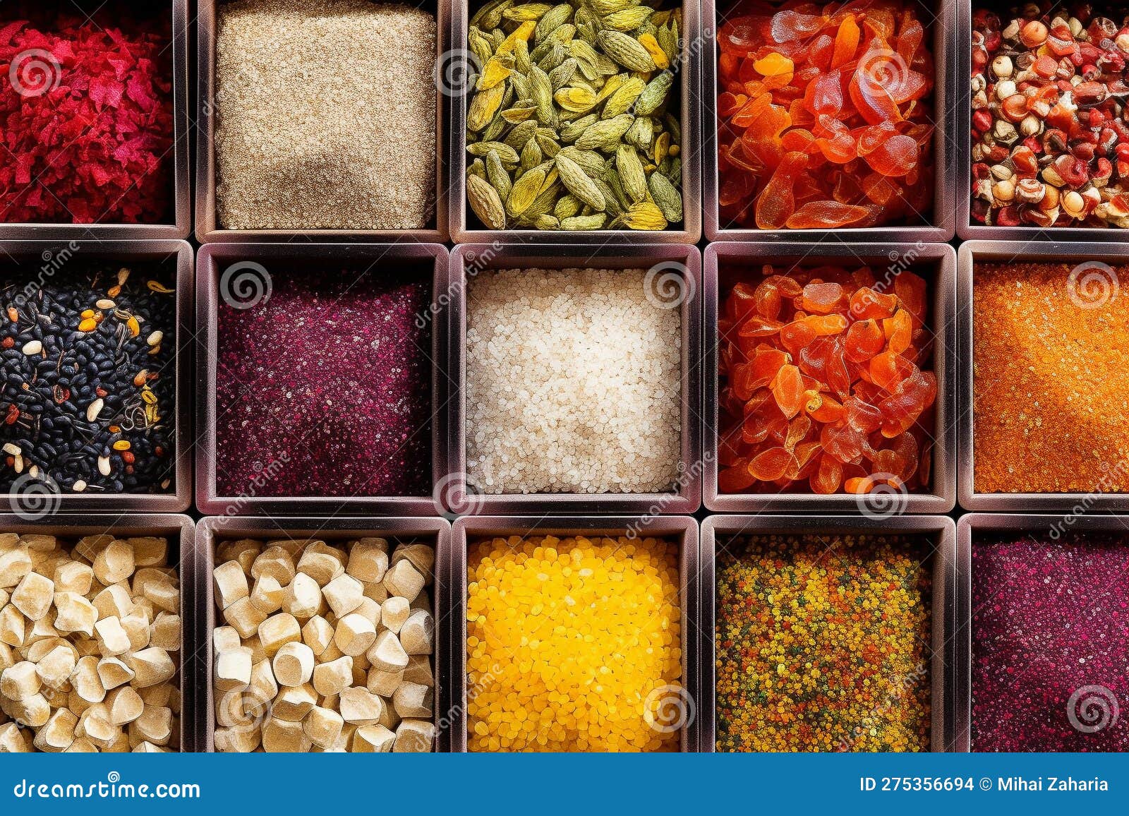 Different Types of Condiments or Spices Arranged in Boxes. Conceptual ...