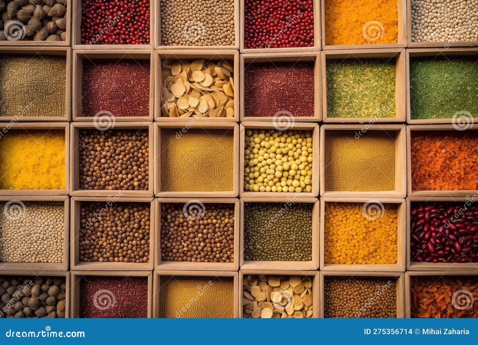 Different Types of Condiments or Spices Arranged in Boxes. Conceptual ...