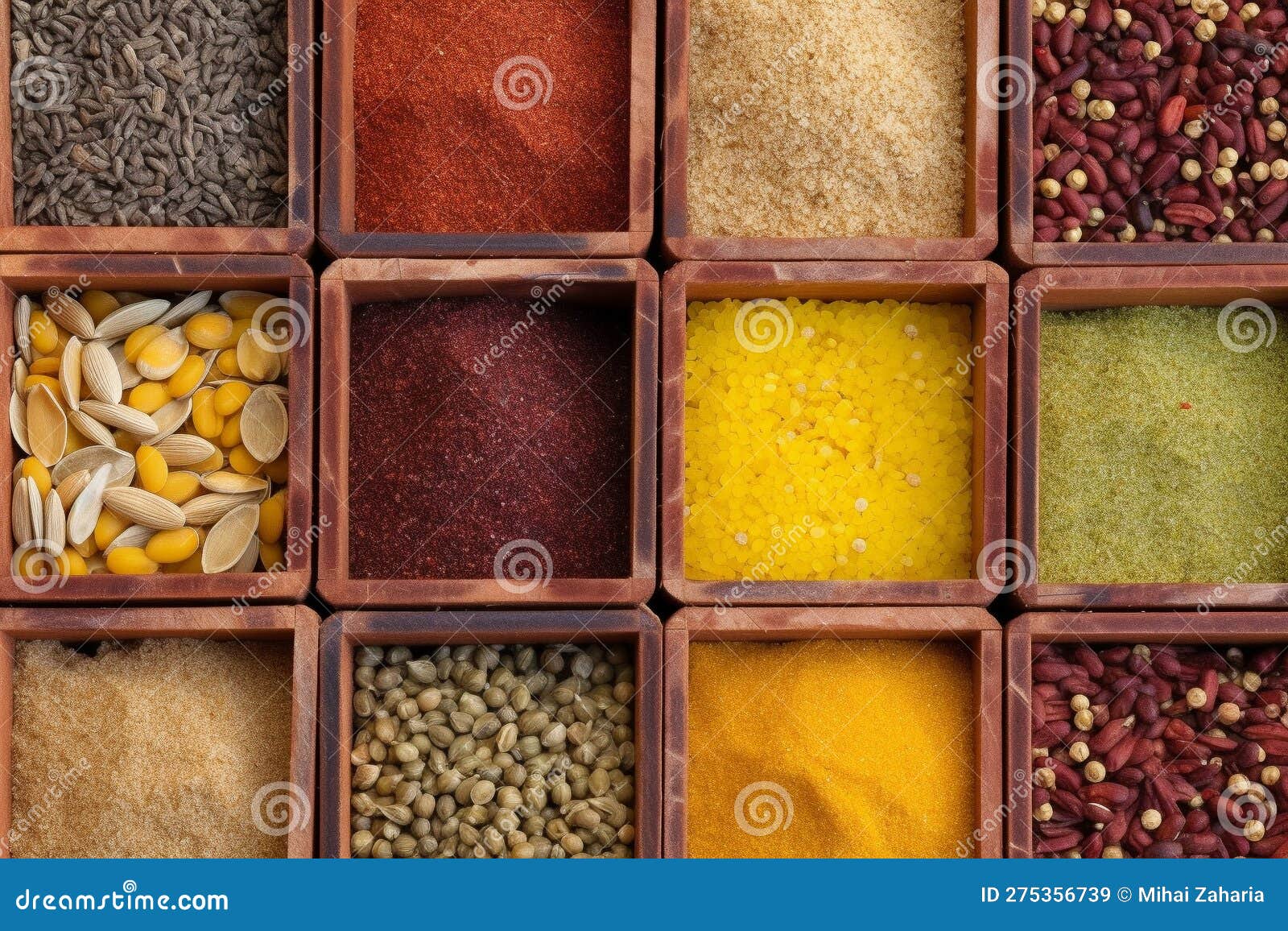 Different Types of Condiments or Spices Arranged in Boxes. Conceptual ...