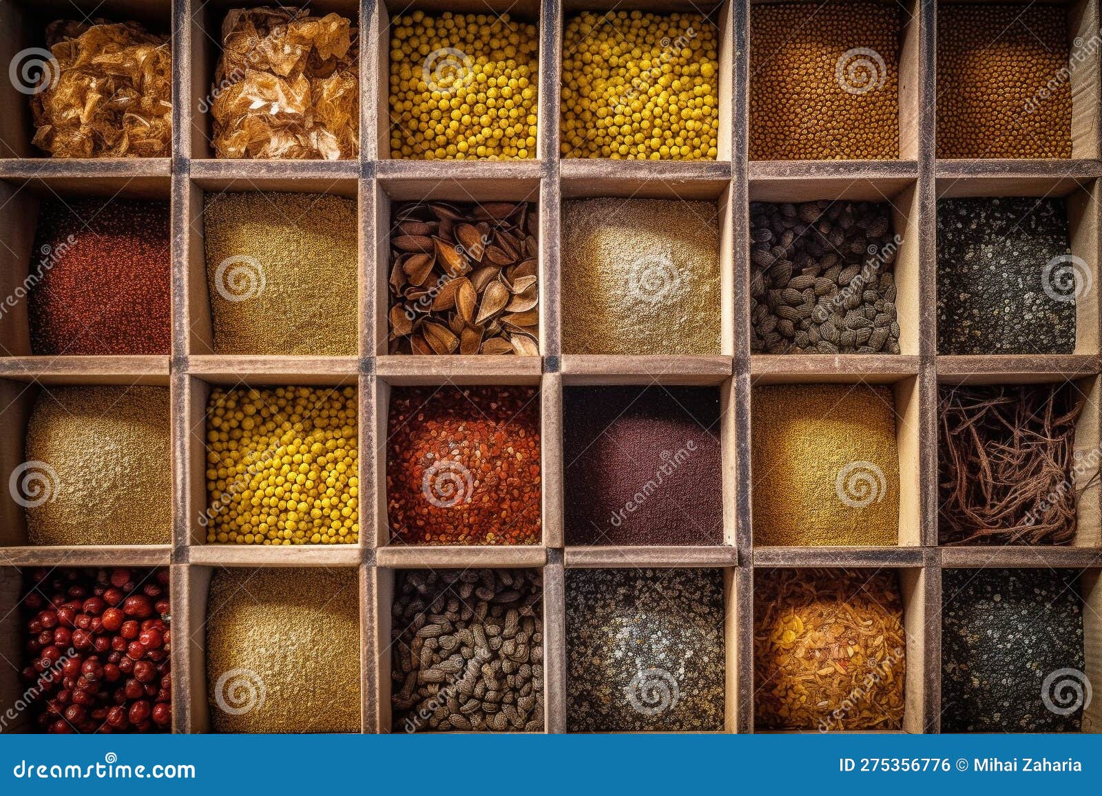 Different Types of Condiments or Spices Arranged in Boxes. Conceptual ...