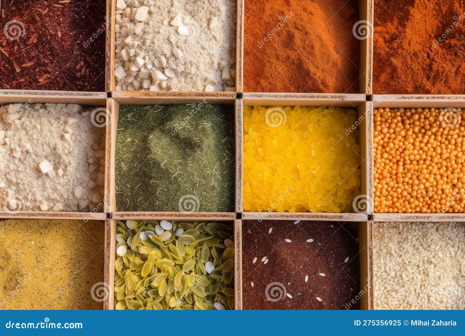Different Types of Condiments or Spices Arranged in Boxes. Conceptual ...