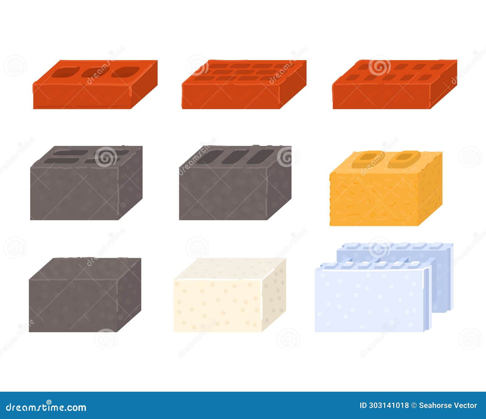 Different Types of Construction Bricks Set. Various Materials and ...