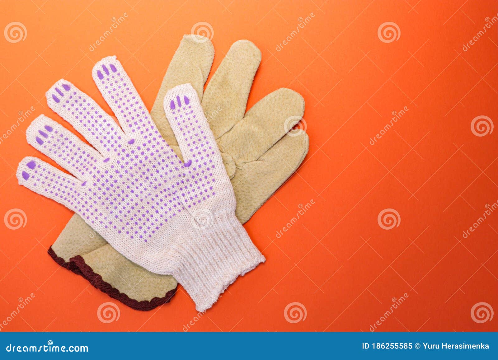 Different Types of Construction Gloves on a Bright Orange Background ...