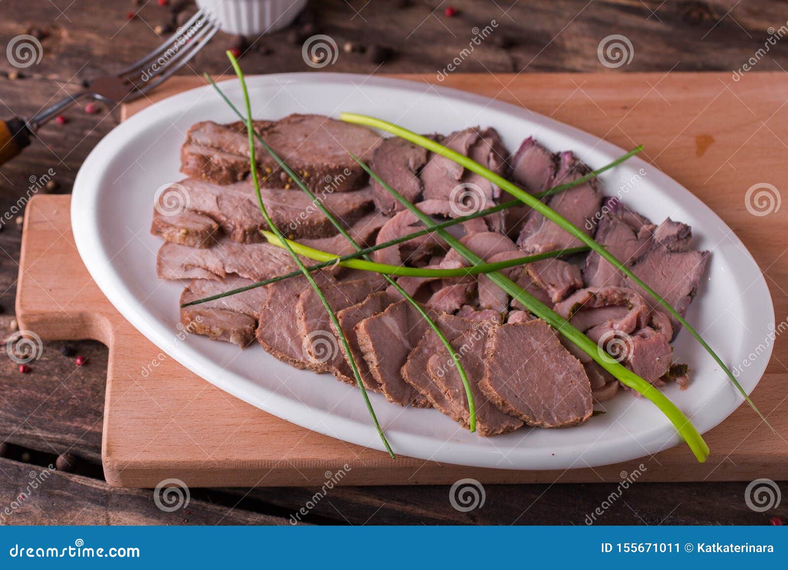 Different Types of Cooked Meat on White Plate Stock Image - Image of ...