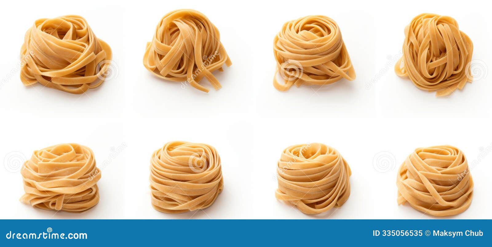 Different Types of Cooked Pasta Twisted into Nests on a White ...