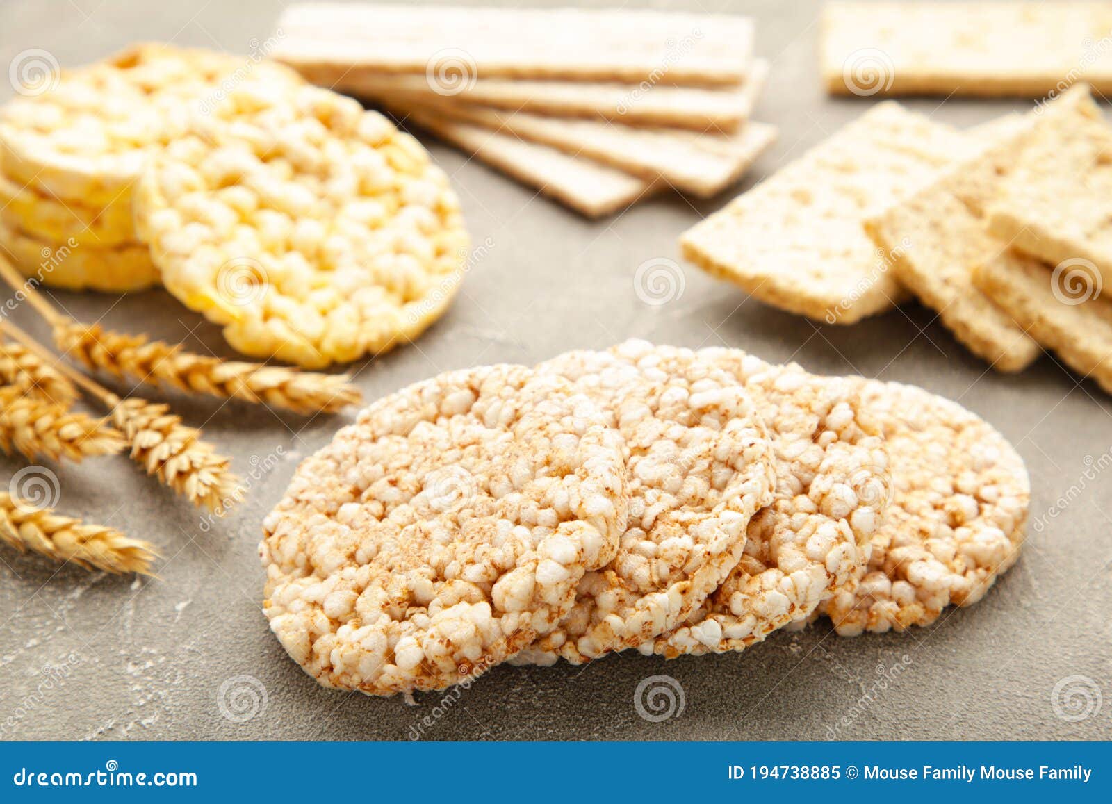Different Types of Crispbread on Grey Background Stock Image - Image of ...