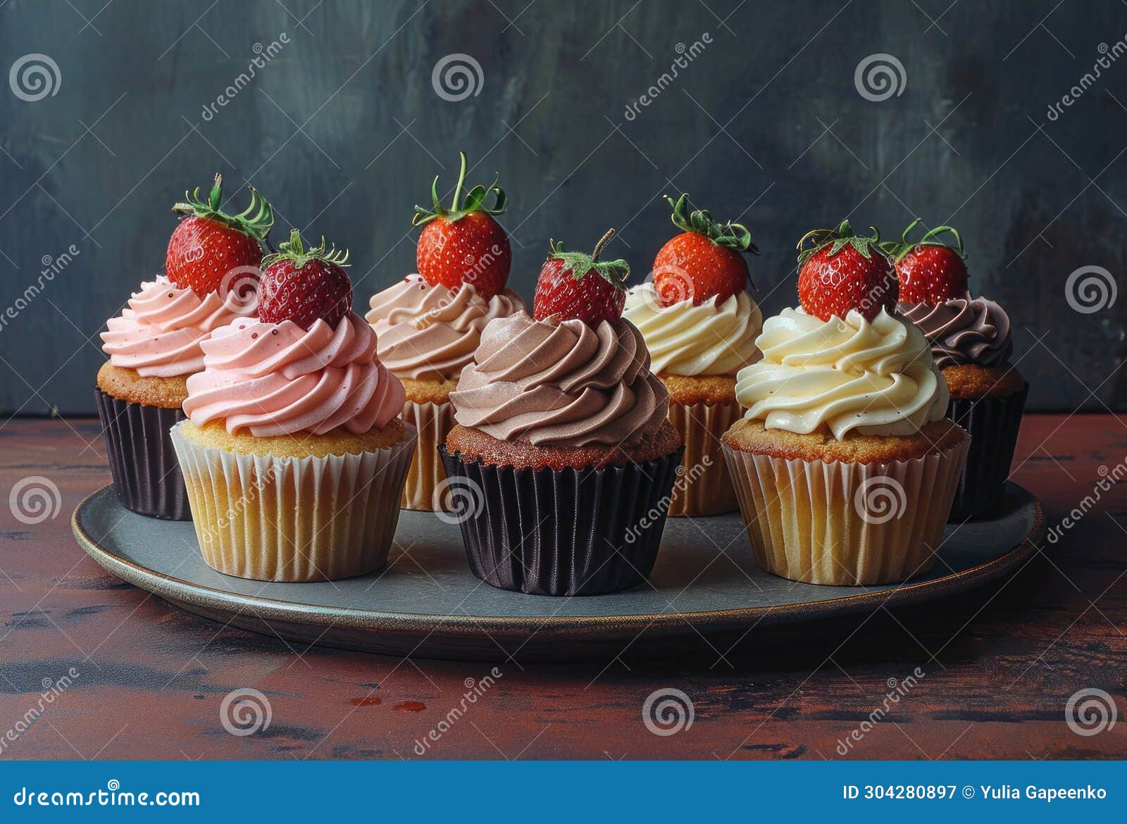 Different Types of Cupcakes Sitting on a Plate with Strawberries in ...