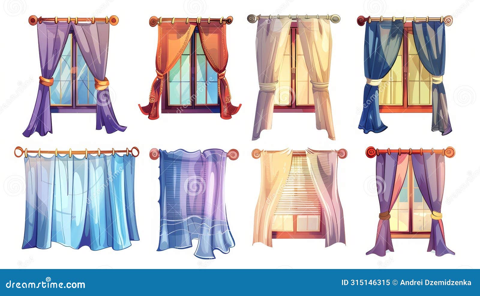 Different Types of Curtains for Windows Modern Cartoon Set, Window with ...