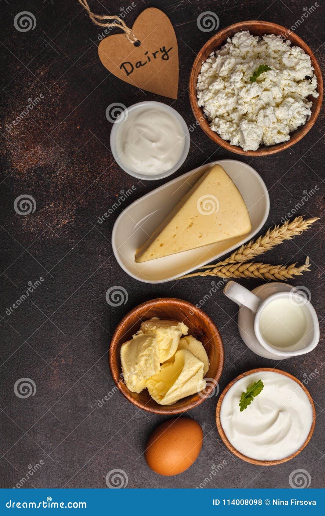 Different Types of Dairy Products on Dark Background, Top View, Stock ...