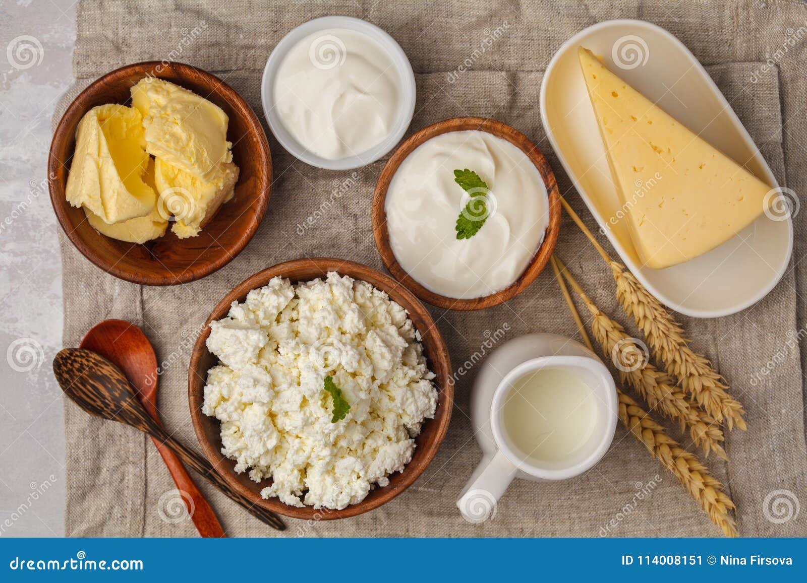Different Types of Dairy Products on White Background, Top View, Copy ...